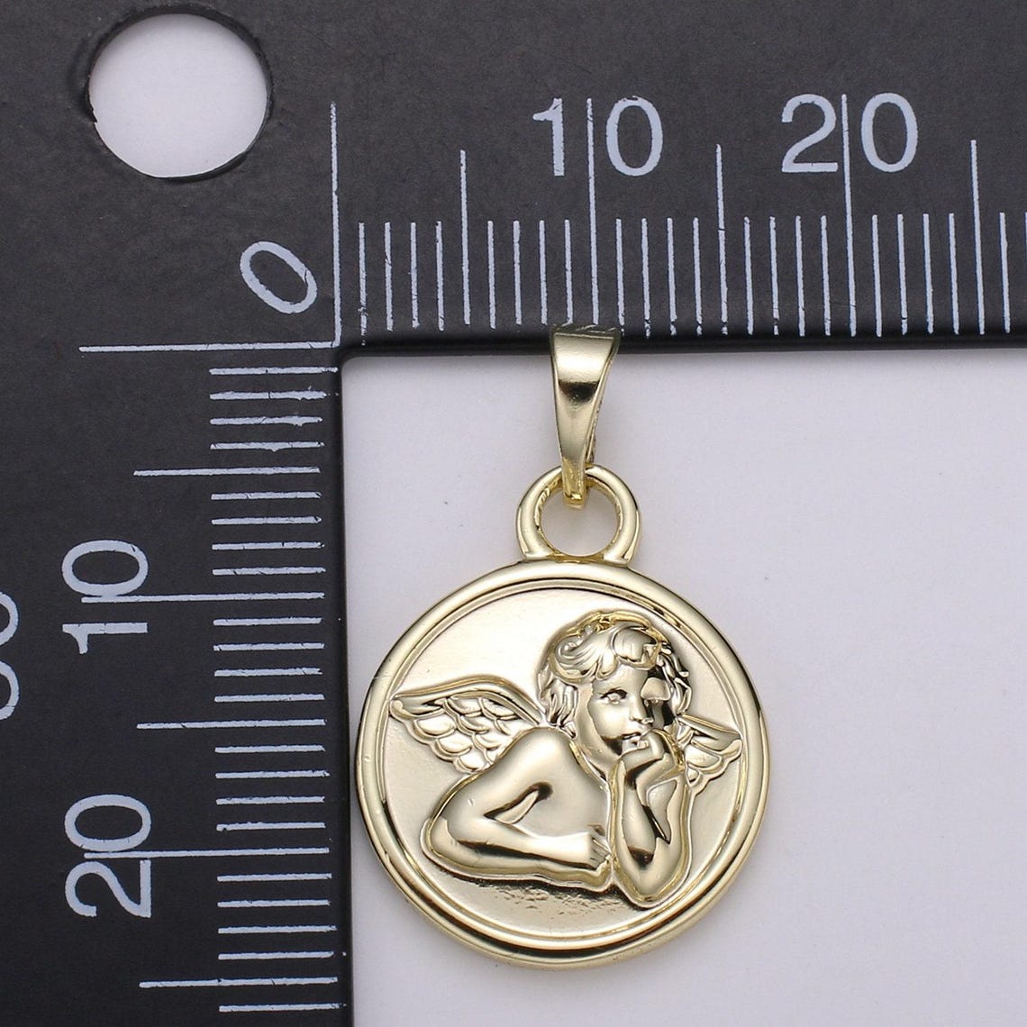 14k Gold Cupid Charm- Medallion Cupid Pendant - Angel Coin Pendant ...