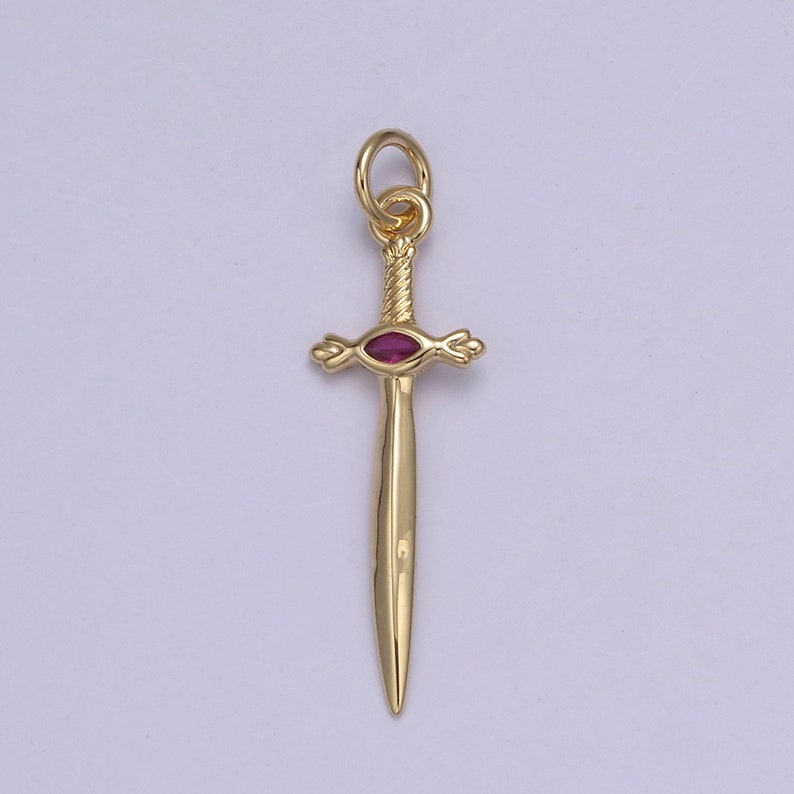 Dainty Sword Inlay CZ Gemstone With 4 Color Option Dagger - Etsy