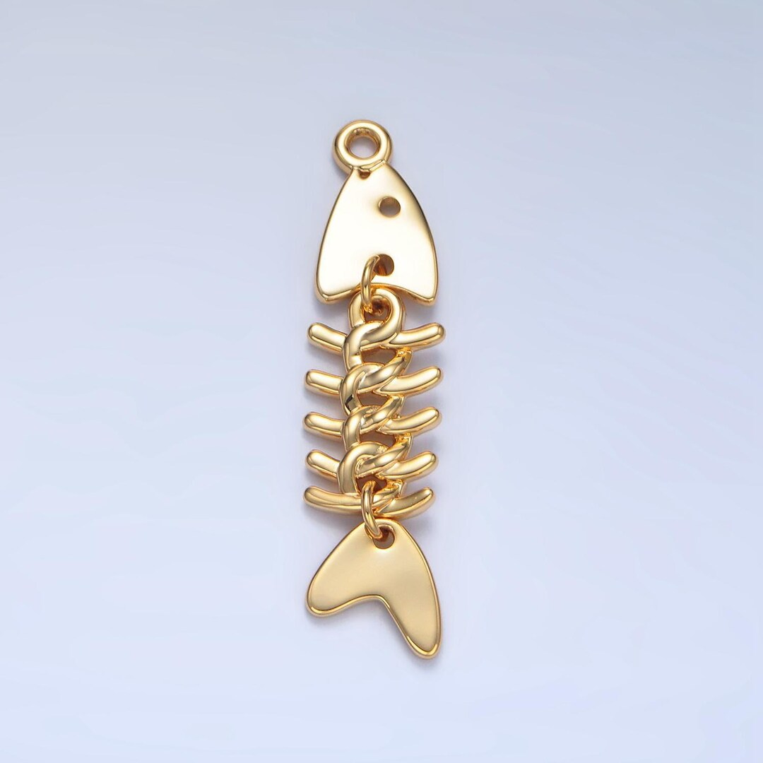 Minimalist Gold Fish Bone Charm Dainty Ocean Sea Animal Fish Skeleton ...