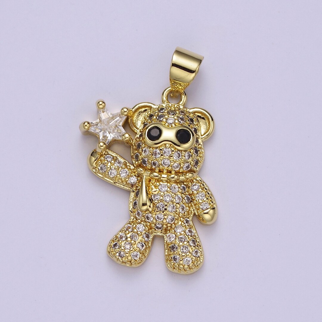 Cubic Yellow Gold Bear Charms Star Teddy Bear Pendant for DIY Jewelry ...