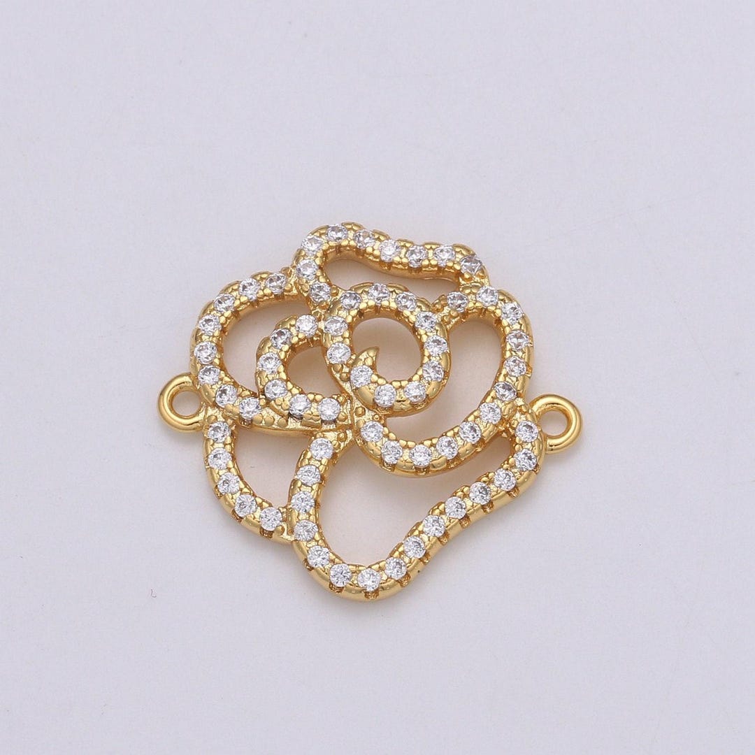 Rose Connector Pendant Charm, Cz Flower Connector, Gold Rose Petal Link ...