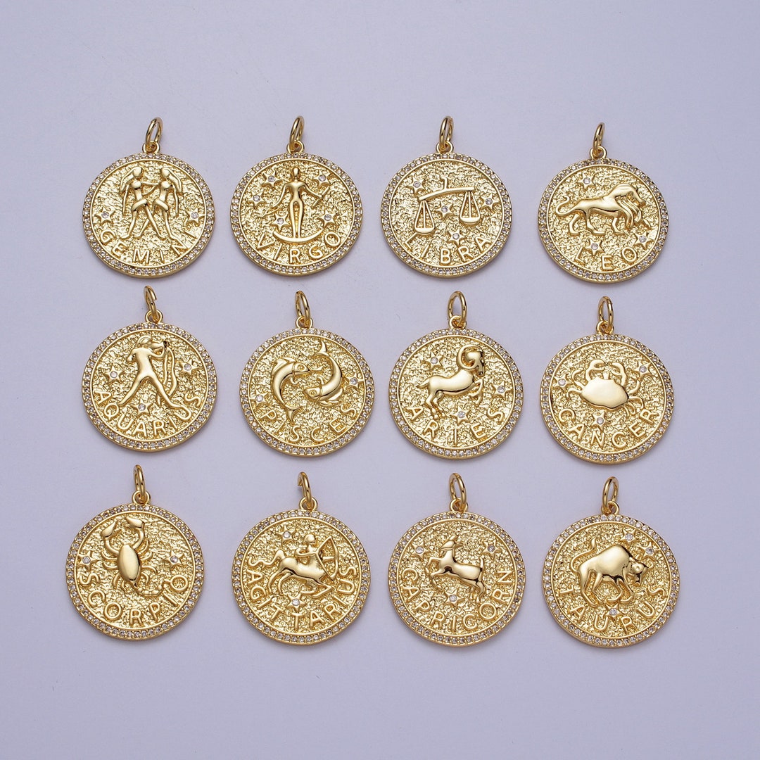 Gold Zodiac Charms Constellation Necklace Pendant for Astrology ...