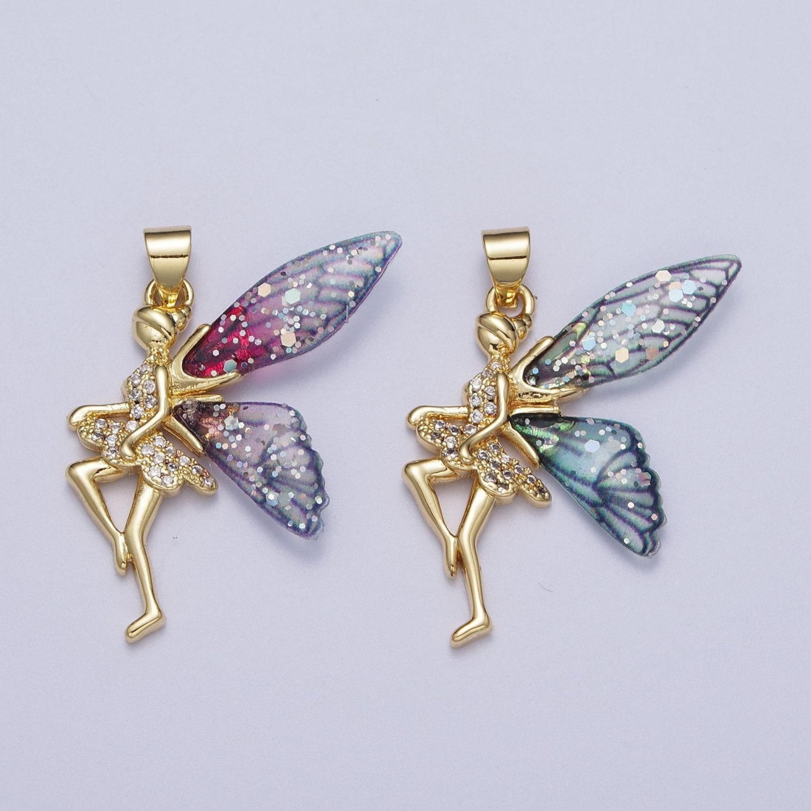 Large Fairy Pendant Art Nouveau Pixie Gold Charms Whimsical Faerie ...