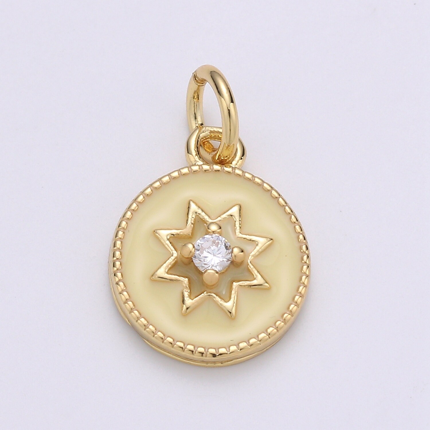 1pc Star Button Round Coin 24K Gold Charm CZ Solitaire | Etsy