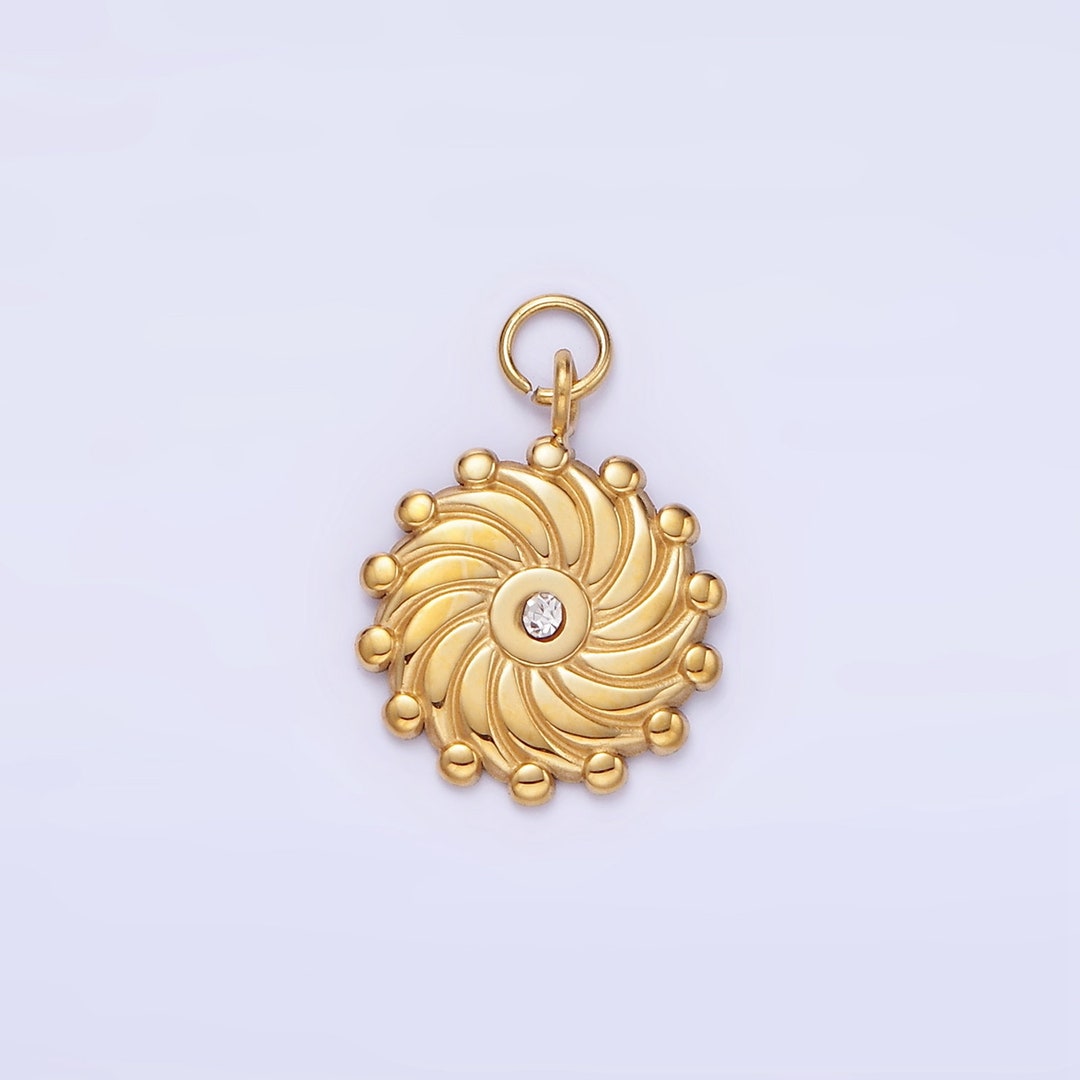 Stainless Steel 17mm Medallion Sun Ray Sunburst Celestial Mini Gold ...