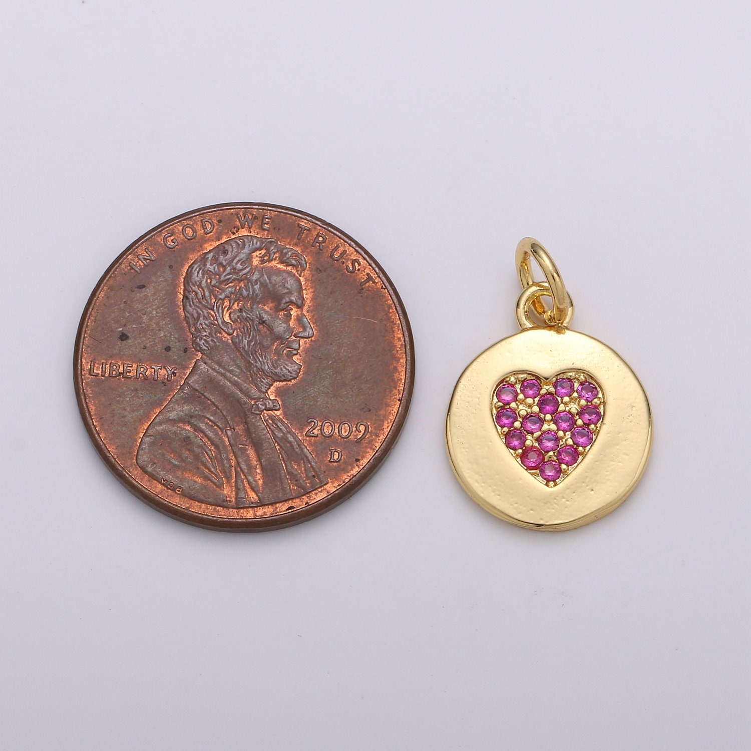 Dainty Gold Heart Charm Disc Coin Charm gold Pendant | Etsy