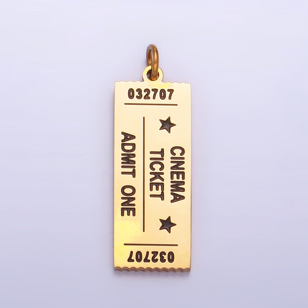 Double Sided Gold Movie Tickets Charm Stainless Steel Cinema Theater ...