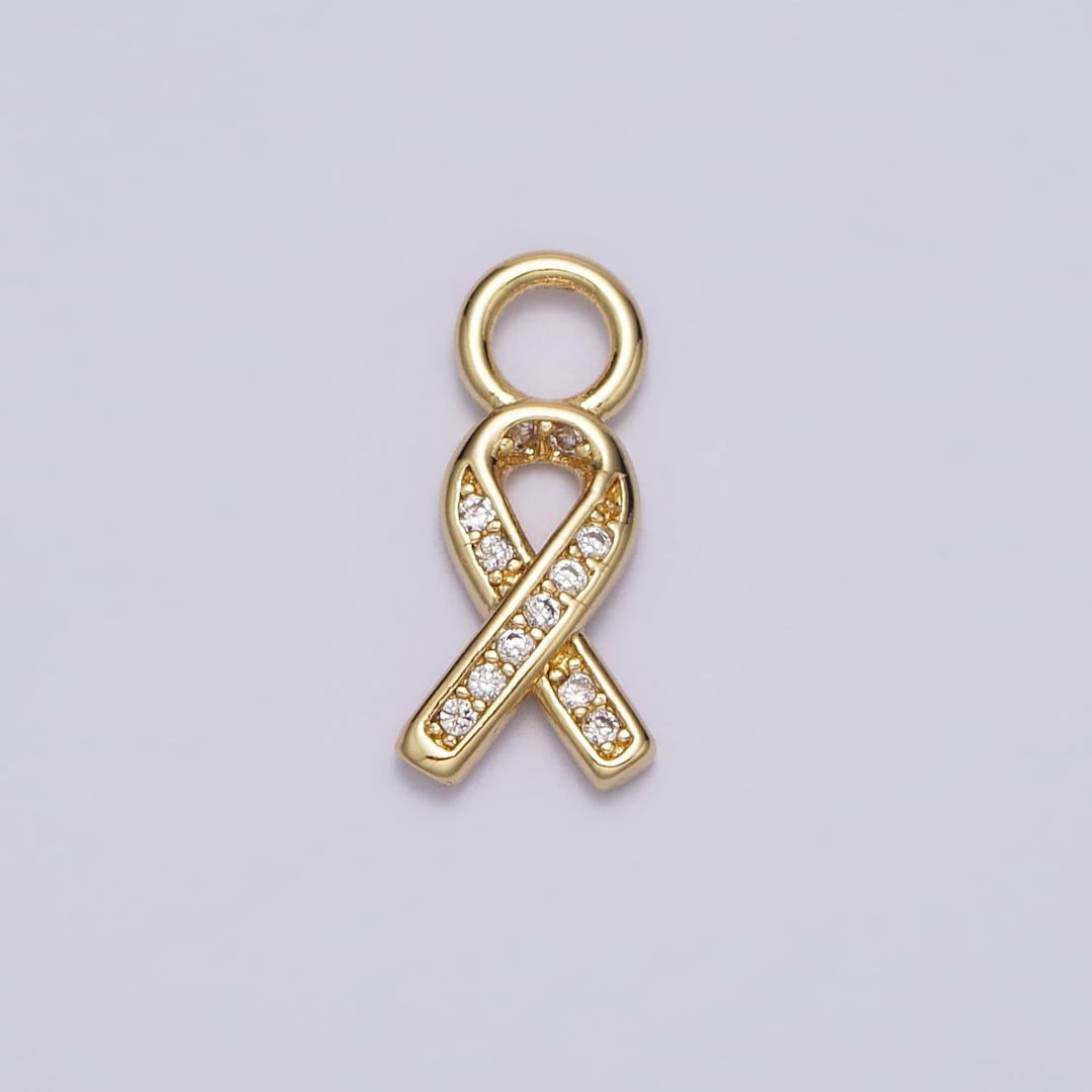Small Gold Cancer Awareness Survivor Hope Ribbon Pendant Charm Cubic ...