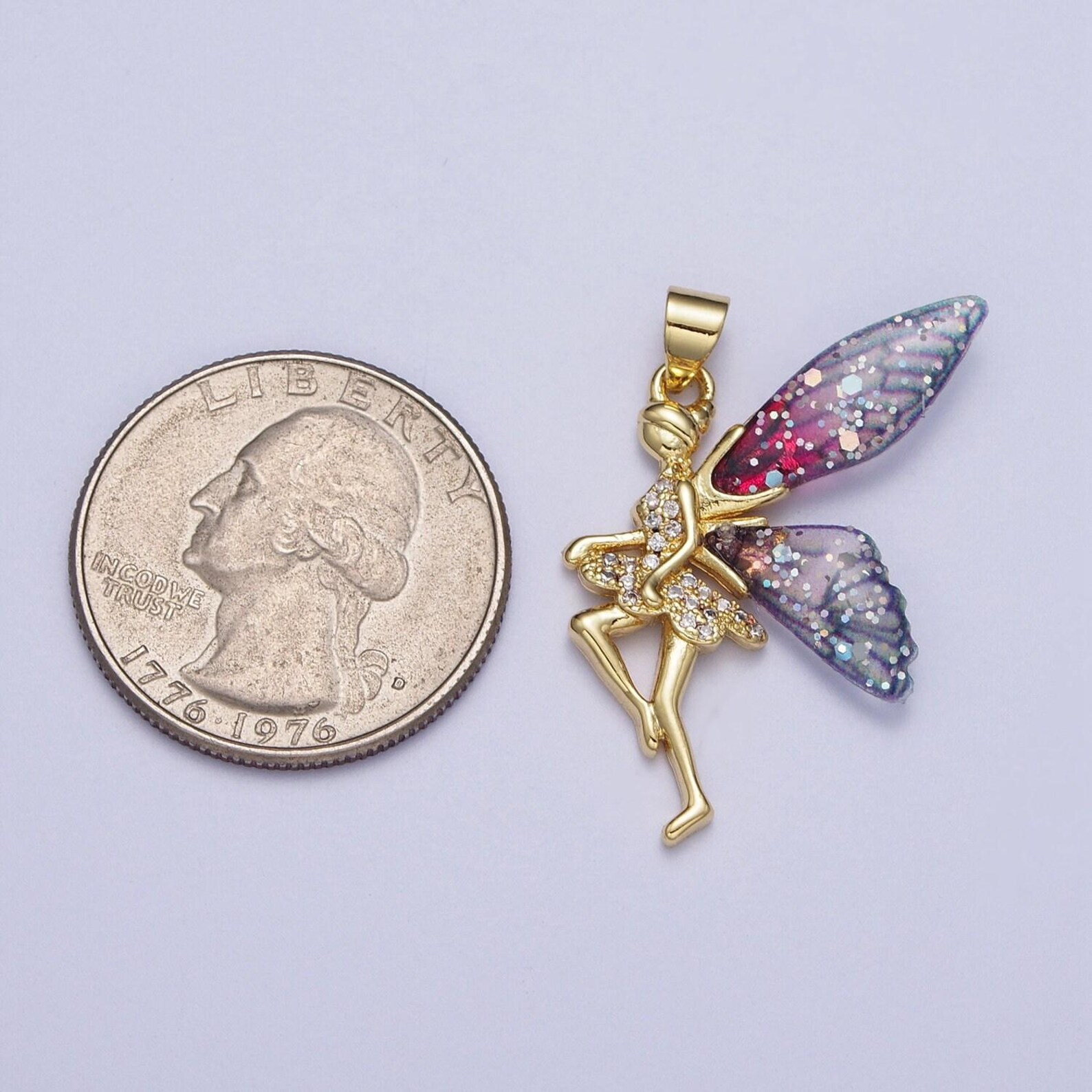 Large Fairy Pendant Art Nouveau Pixie Gold Charms Whimsical Faerie ...