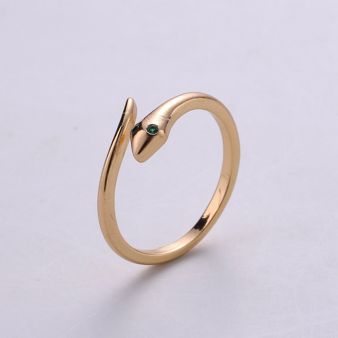 18k Gold Filled Snake Ring, Mini Gold Snake Ring, Green Serpent Animal ...
