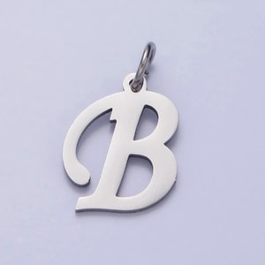 Stainless Steel Script Cursive Initial Letter Pendant Necklace Silver ...