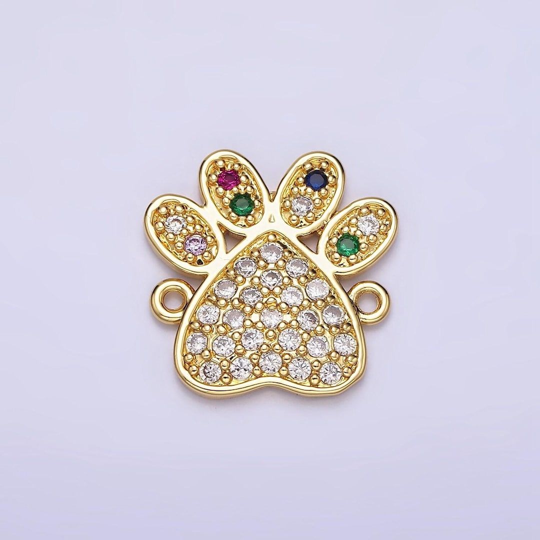 Cubic Dog Cat Paw Connector 16k Gold Filled Animal Paw Print Charm Link ...