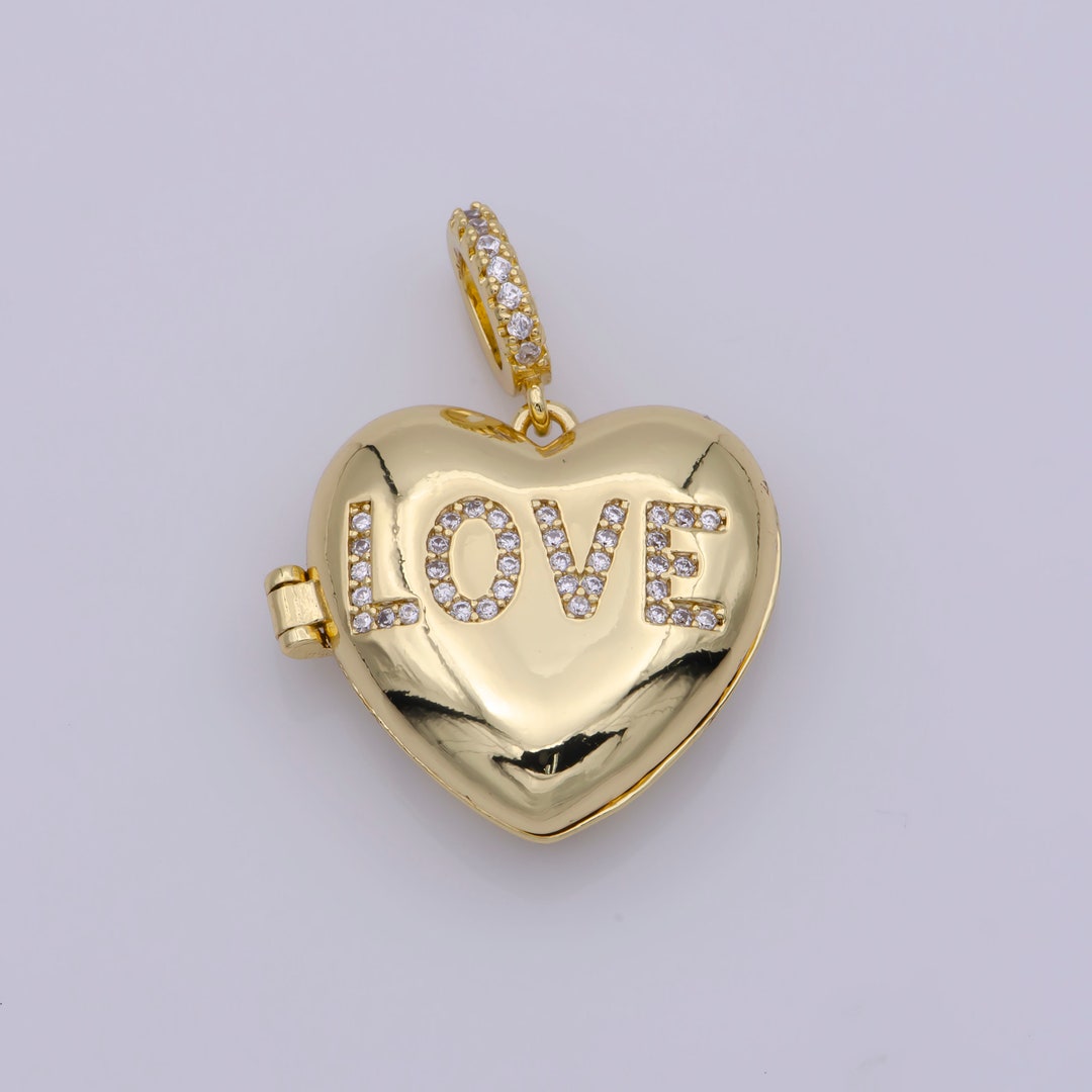 24K Gold Filled Round Love Heart Locket Charm Necklace, Stripes and ...