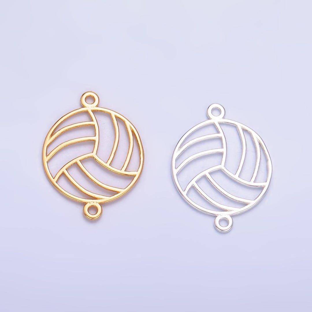 Mini S925 Sterling Silver Volley Ball Charm Connector Minimalist Gold ...