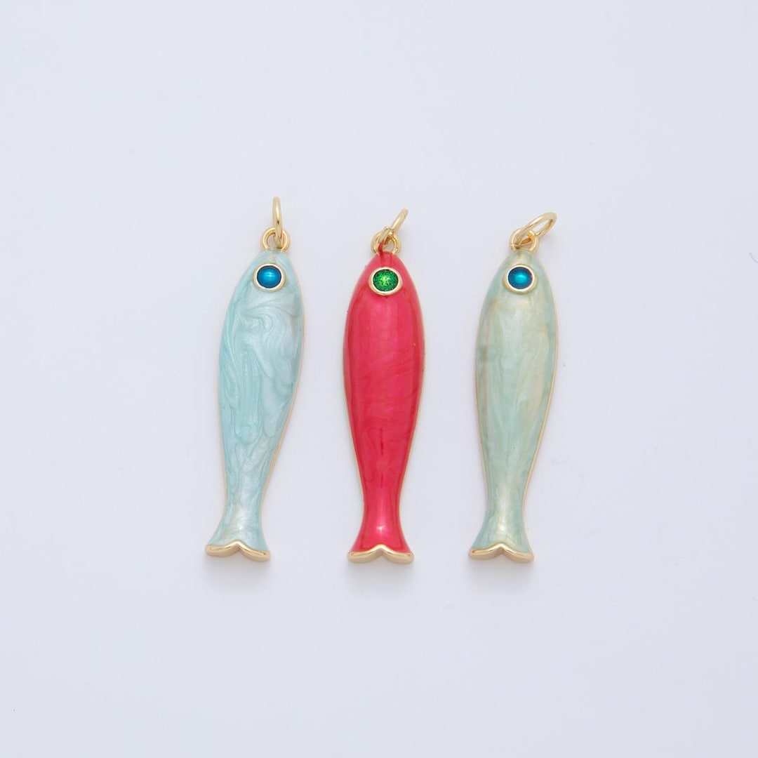 Dainty Gold Fish Charms 18K Gold Filled Enamel Sardines Pendant Charm ...