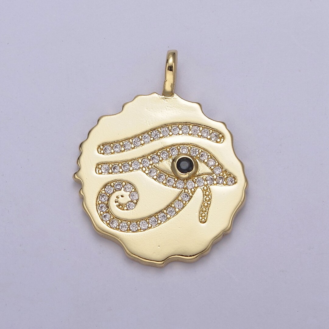 24k Gold Filled Eye of Ra Medallion Charm, Eye of Horus Round Pendant ...