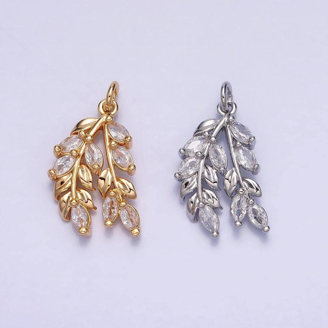 Dainty Olive Branch Charm, 24k Gold Filled, Leaf Pendants Cubic ...