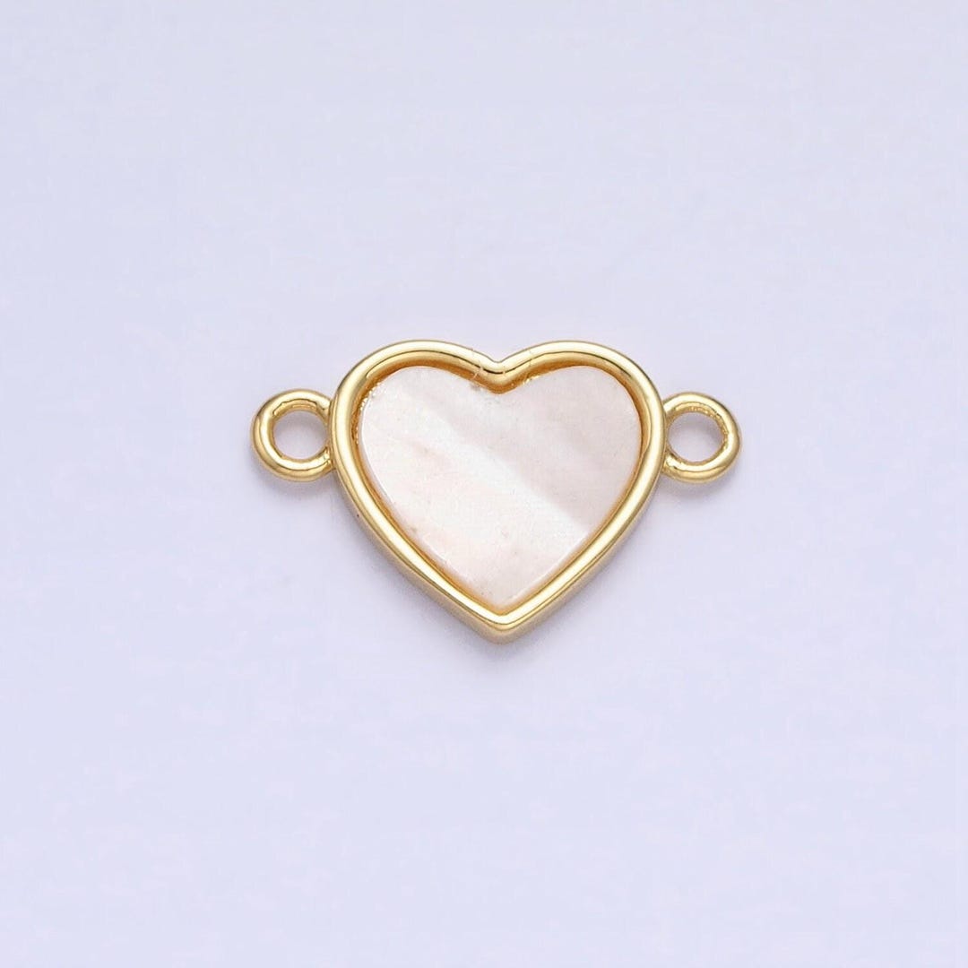 Small Pearl Heart Connector 2 Loop Gold Filled Heart Charm Connector ...