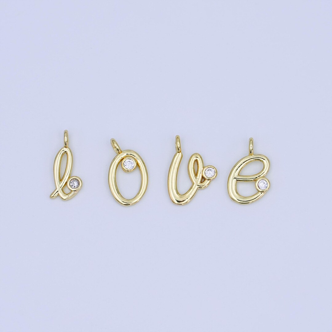 24k Gold Filled Cursive Love Charm Micro Pave CZ Word for Bracelet ...