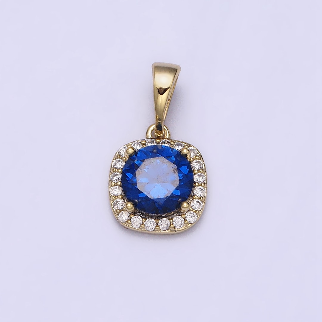 Sapphire Blue Zirconia Cubic Pave14k Gold Filled Charm, CZ Pendant ...