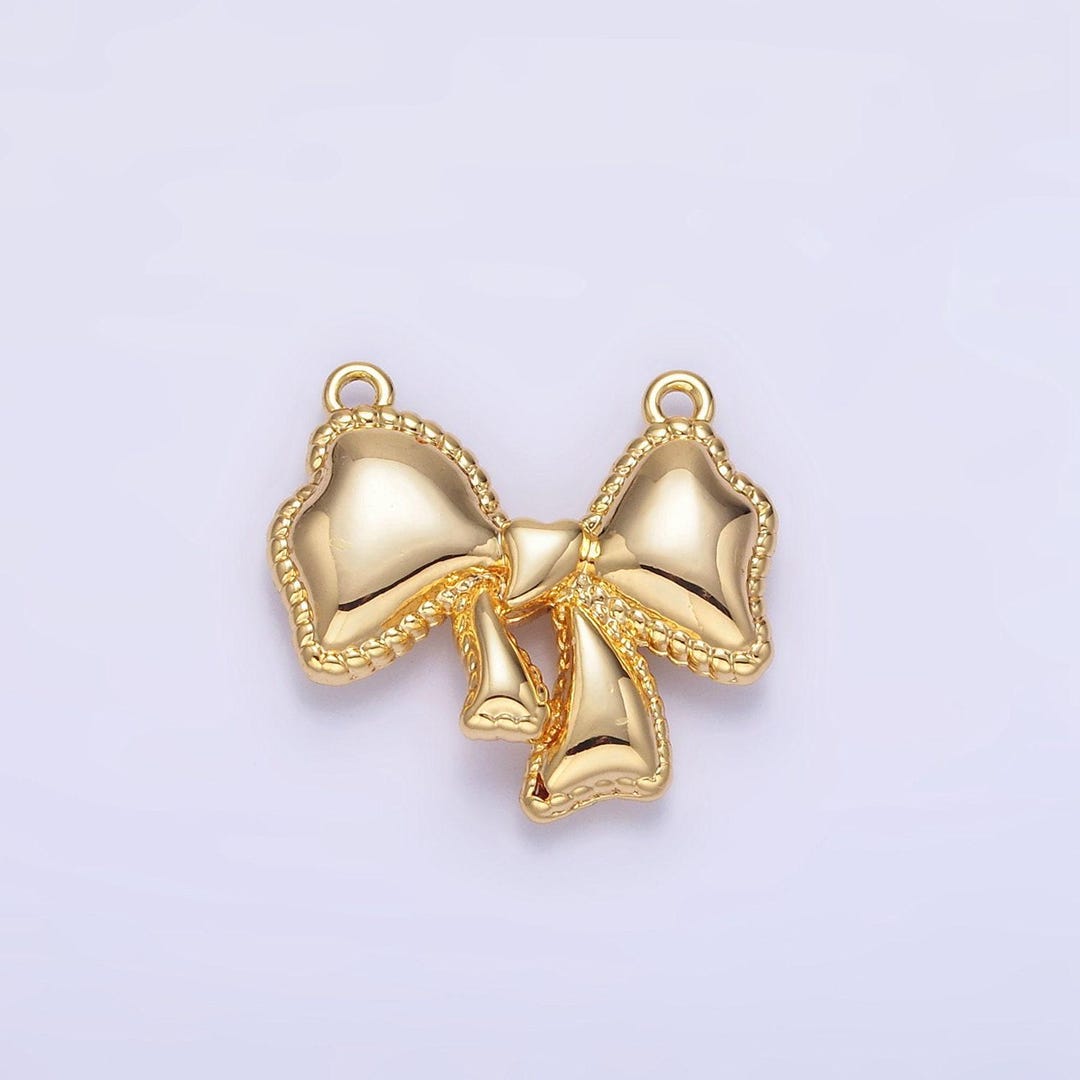 Dainty 24k Gold Filled Bow Charm Connector Ribbon Link Connector Dainty ...