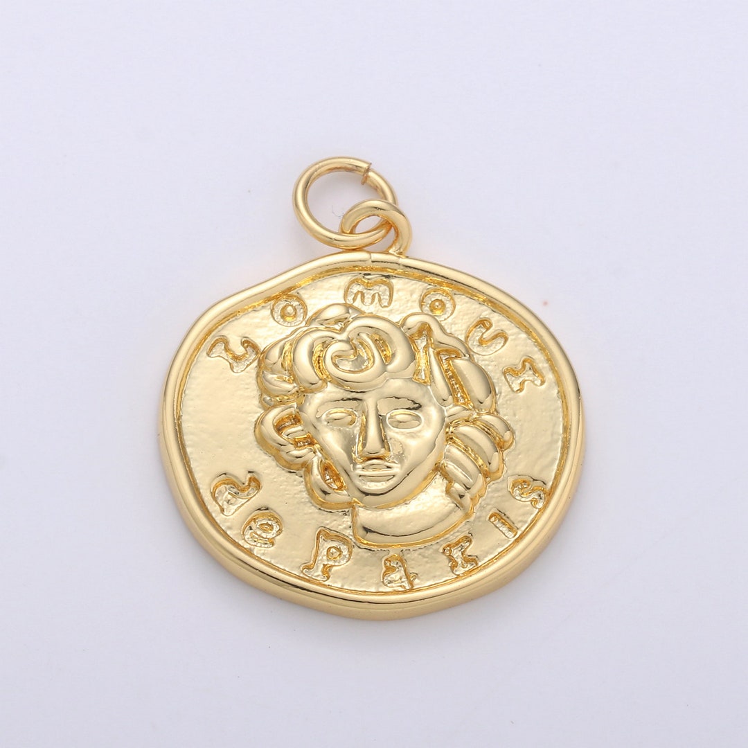 24k GF Medusa Gold Coin Necklace, L'amour De Paris Gold Coin Pendant ...