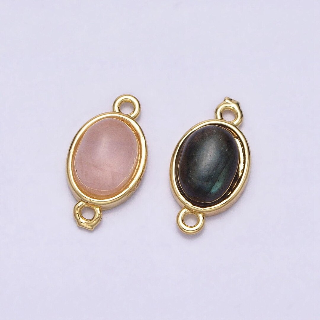 Mini Oval Natural Stone Charm Connector Double Bail Link Connector for ...