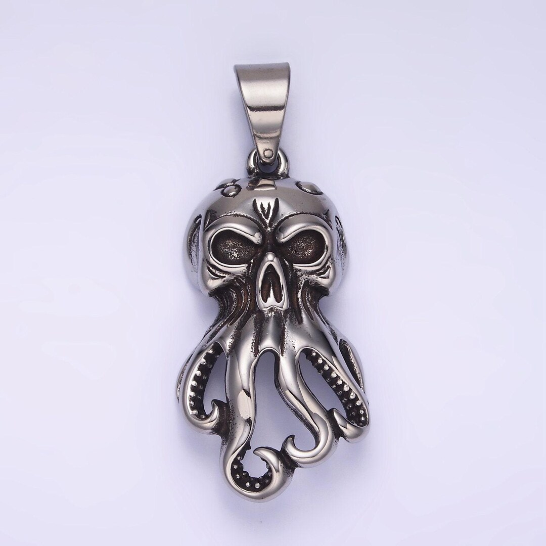 Heavy Stainless Steel Octopus Charm Monster of the Deep Pendant Silver ...
