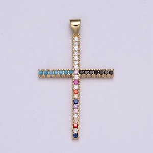 Gold Minimalist Cross Multi Color Micro Pave Cubic Zirconia Necklace ...