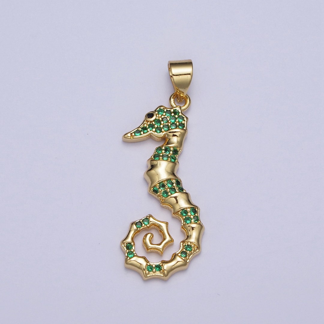 Thin Cartoon Green Sea Horse Pendant, Dainty Animated Seahorse Green ...