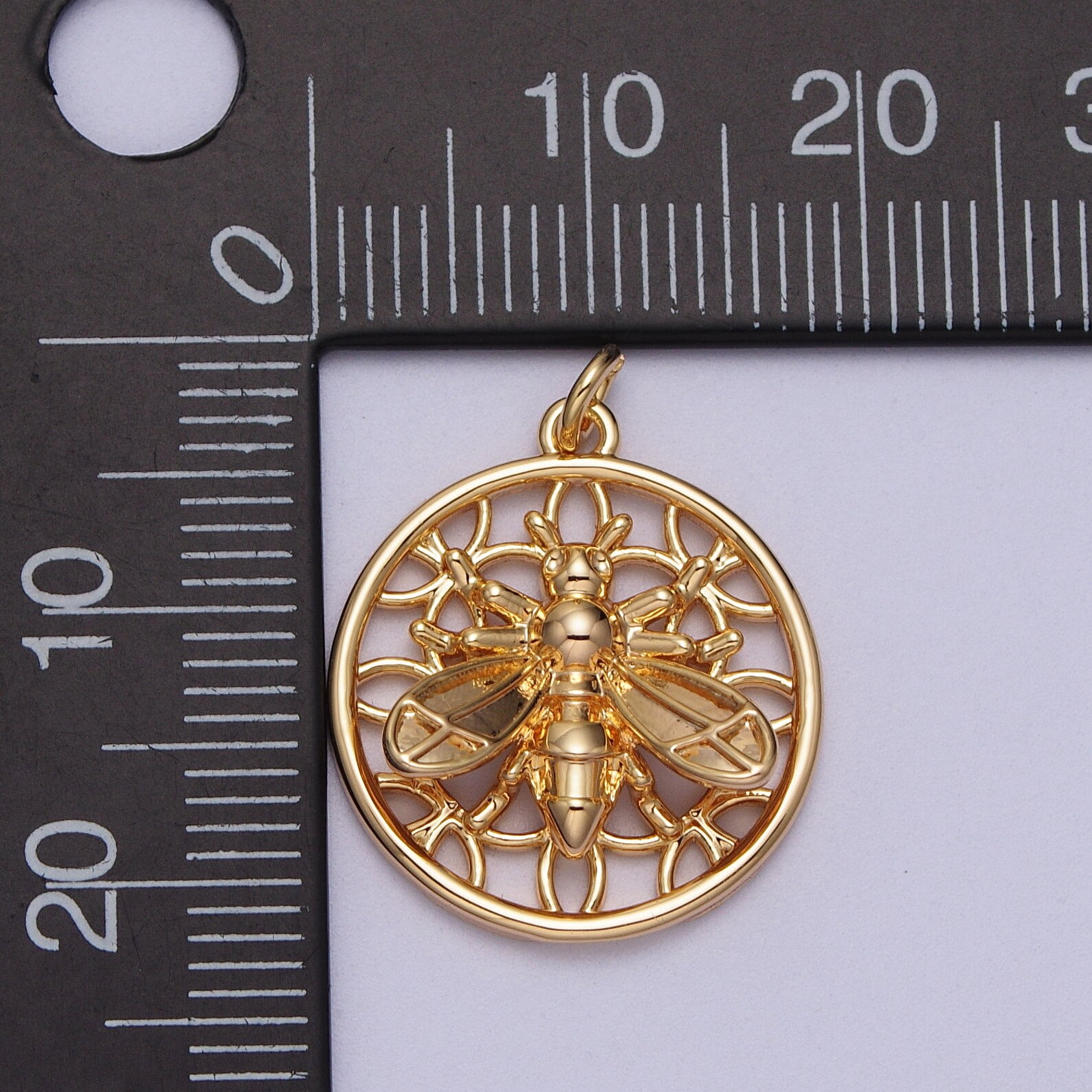 Round Gold Bee Pendant 16K Gold Filled Charm Dainty Bee - Etsy