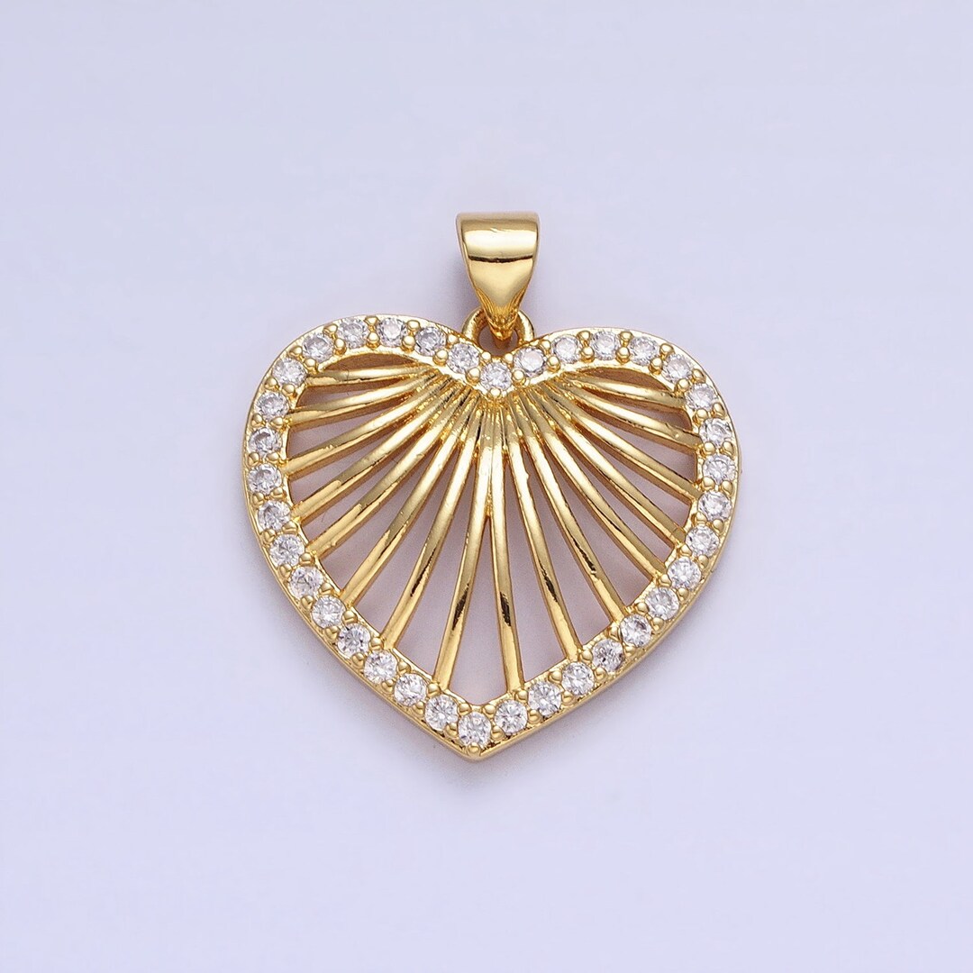 Gold Radiant Heart Pendant, 24K Gold Filled CZ Sunburst Love Heart ...