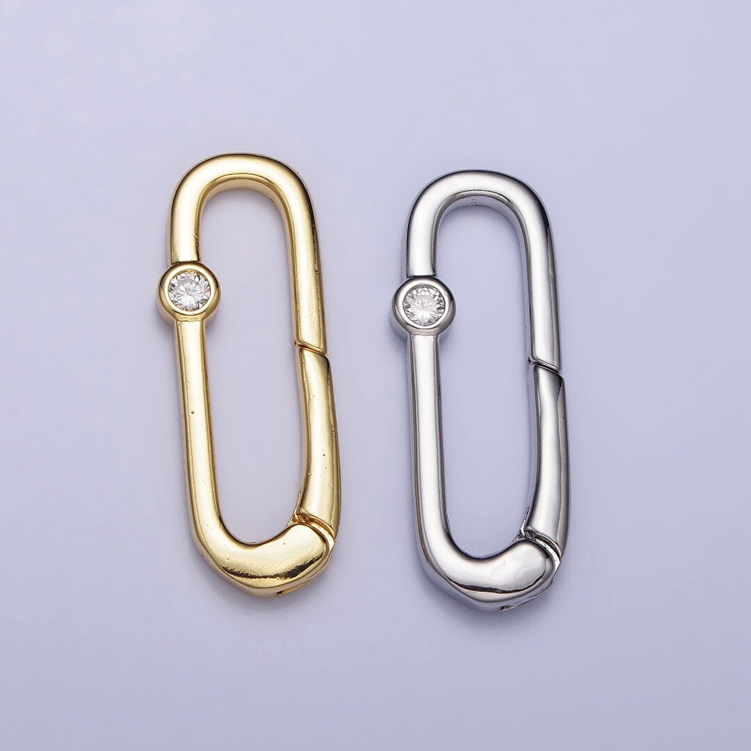 Dainty Gold Spring Gate Oval Ring Clasp, Push Gate Ring Cubic Zirconia ...