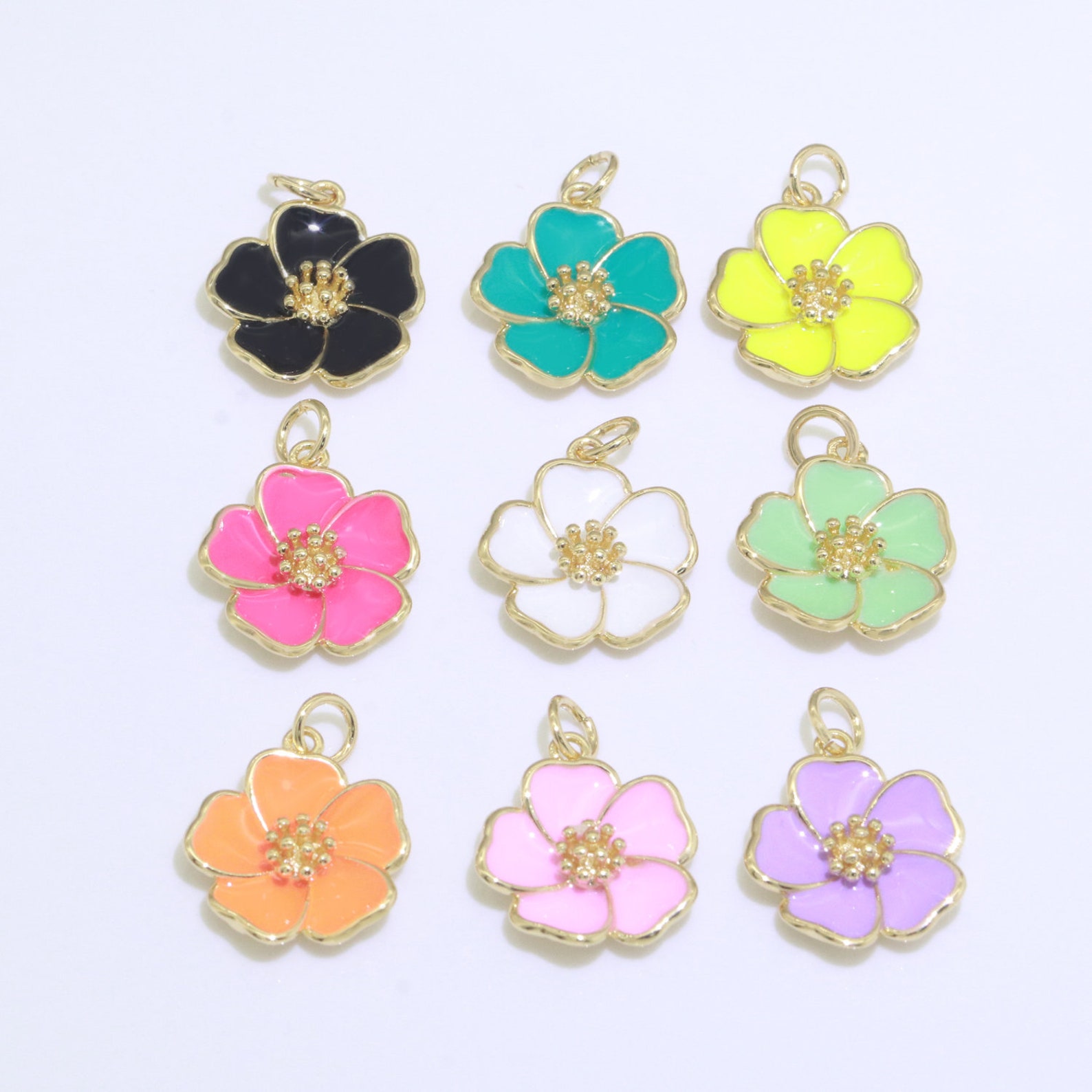 Dainty Hibiscus Charm Tropical Flower Gold Filled Enamel Charm - Etsy