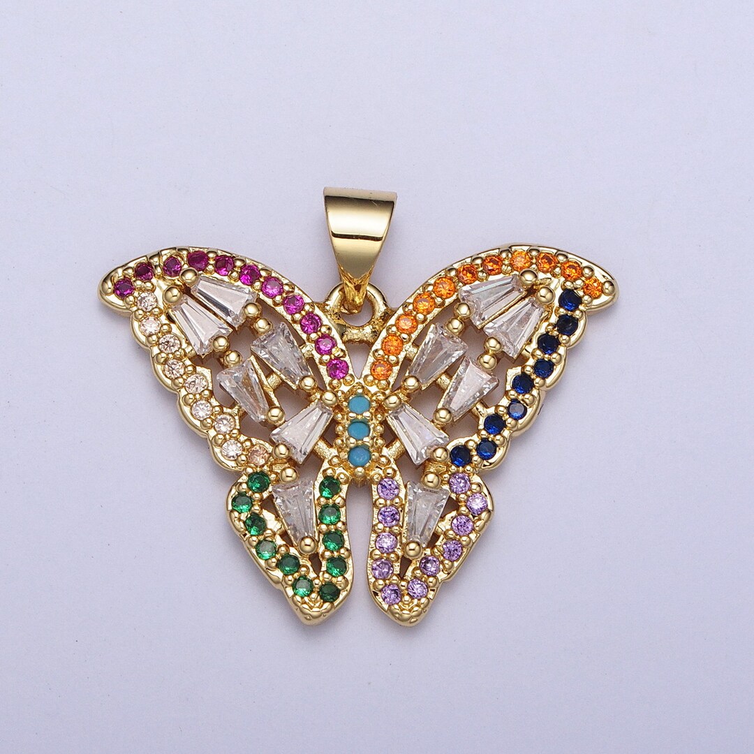 Colorful Cubic Butterfly Charm Micro Pave Gold Mariposa Pendant ...