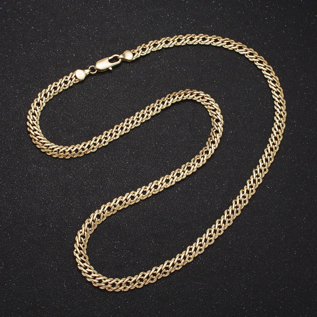 16k Gold Filled Cuban Chain Necklace Textured Thick Cuban Necklace 6 ...