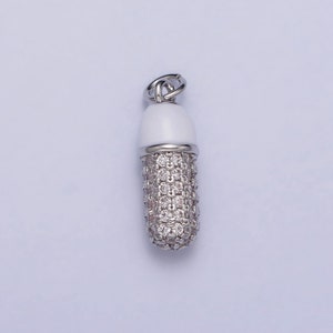 Silver CZ 14K Gold Filled Pill Bar Charm CZ White Enamel Pill Pendant ...