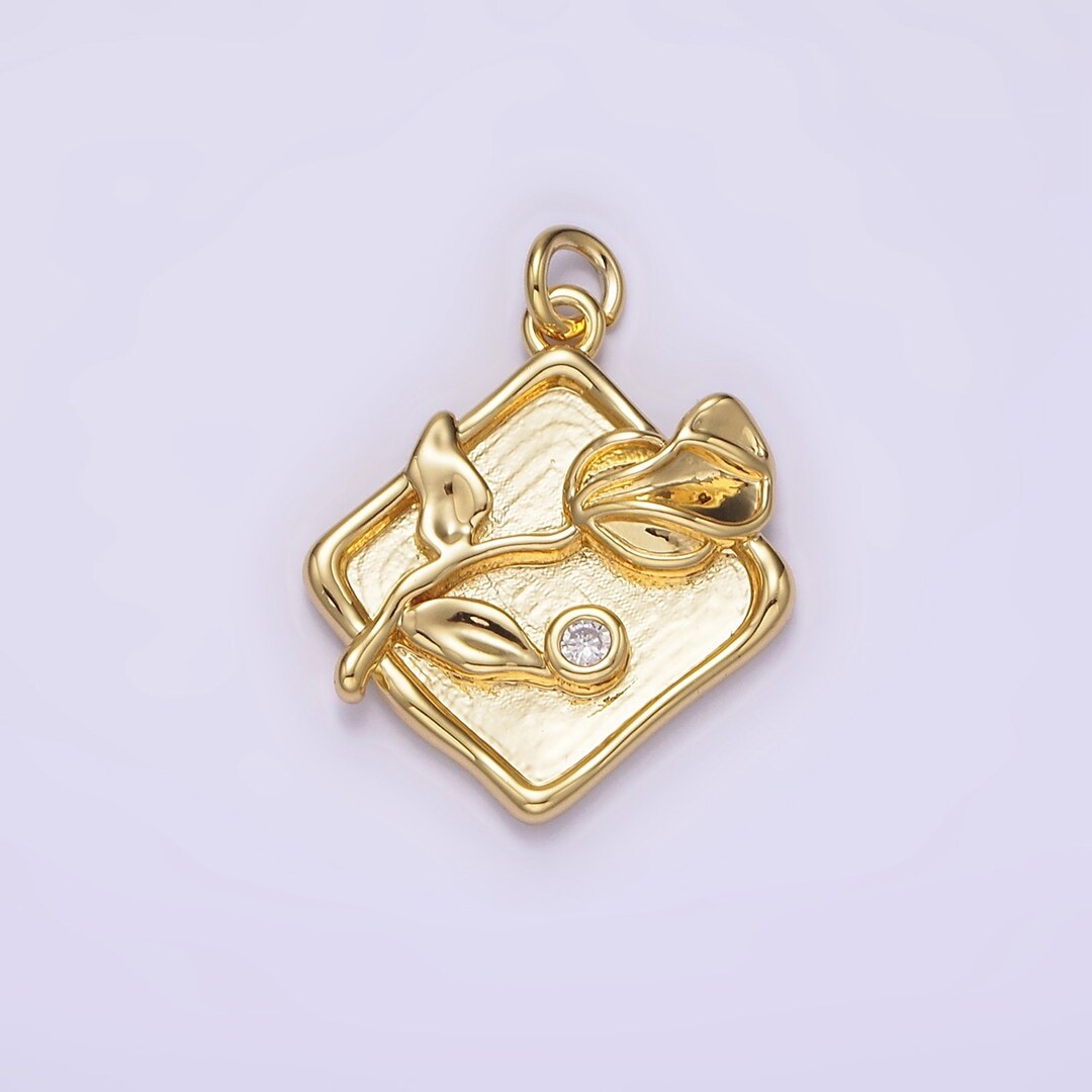 14K Gold Filled Sweet Pea Birth Flower CZ Mini Rhombus Charm AG303 - Etsy