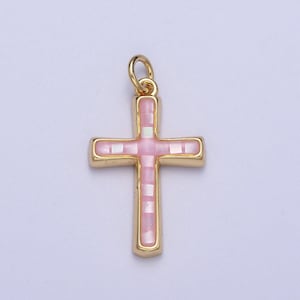 Dainty Pink, Abalone, Blue Opal Religious Cross Pendant for Christian ...