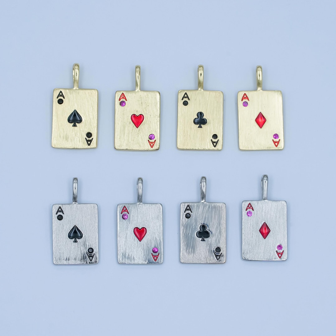 Dainty Gold Heart Ace Playing Card Charm Ace of Spade Poker Pendant Las ...