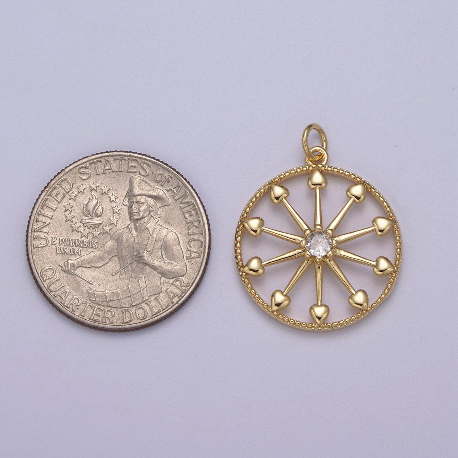 Heart Gold Wheel Micro Pave Cz Charm - Cubic Zirconia Pioneer Wagon ...