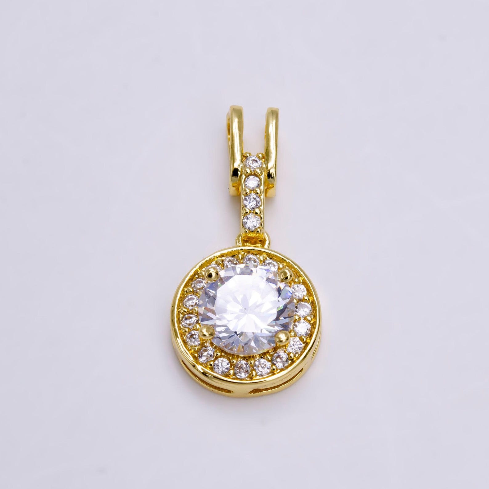 14k Gold Filled Clear, Pink, Green Round Cz Micro Paved Bail Pendant ...