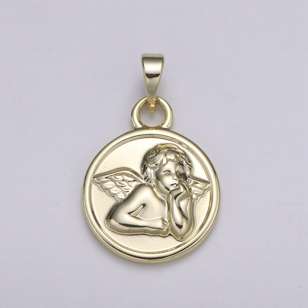 14K Gold Cupid Charm Medallion Cupid Pendant Angel Coin Pendant for ...