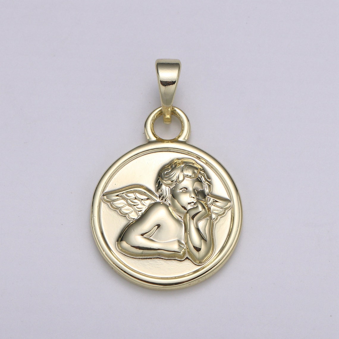 14K Gold Cupid Charm Medallion Cupid Pendant Angel Coin - Etsy