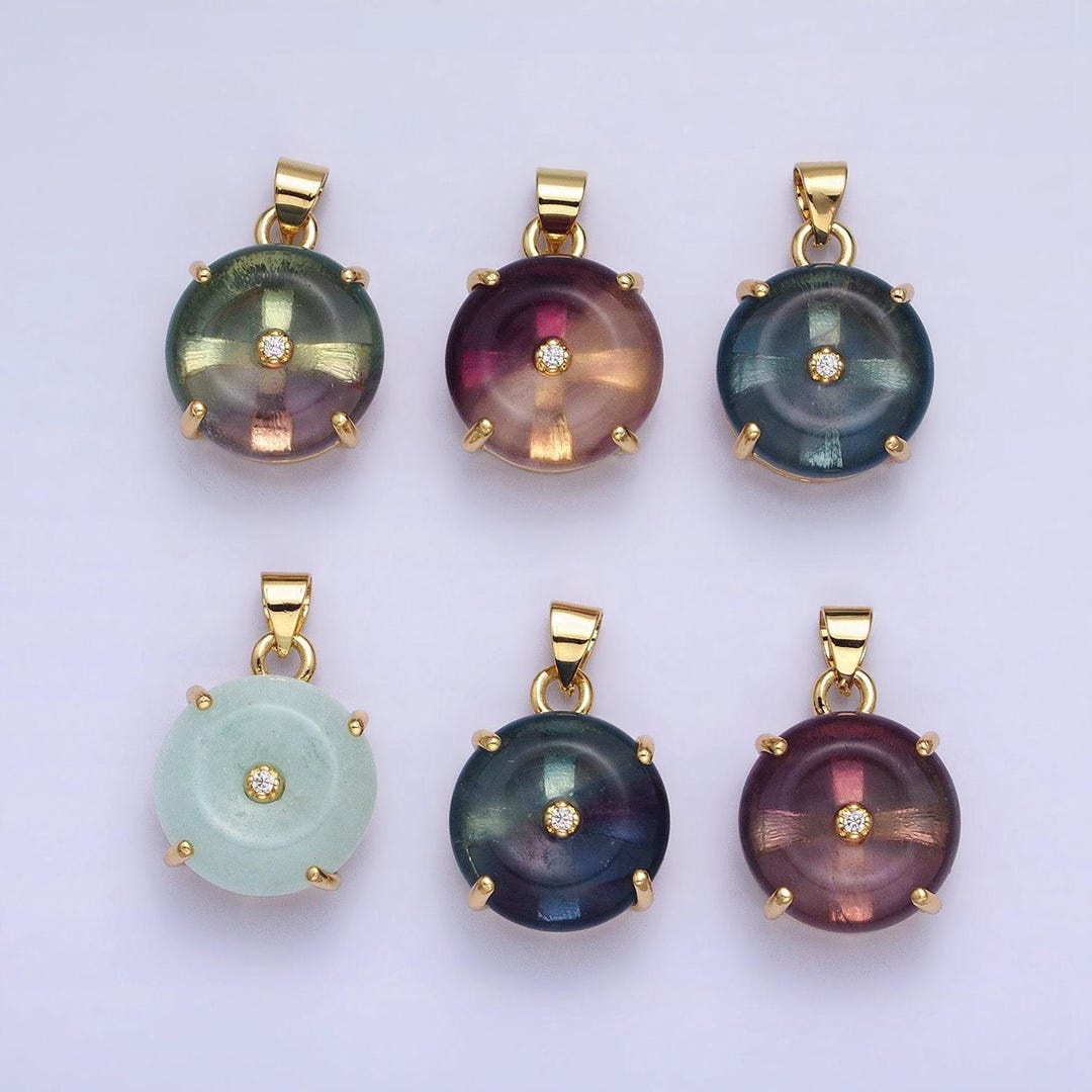 24k Gold Filled Gemstone Donut Pendant, Crystal Donut Necklace Charm ...