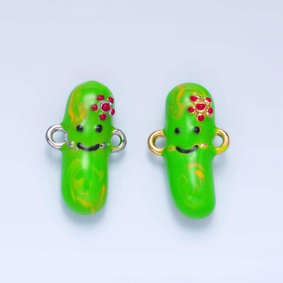 24k Gold Filled Green Pickle Charm Connector Kawaii Foodie Enamel Kids ...