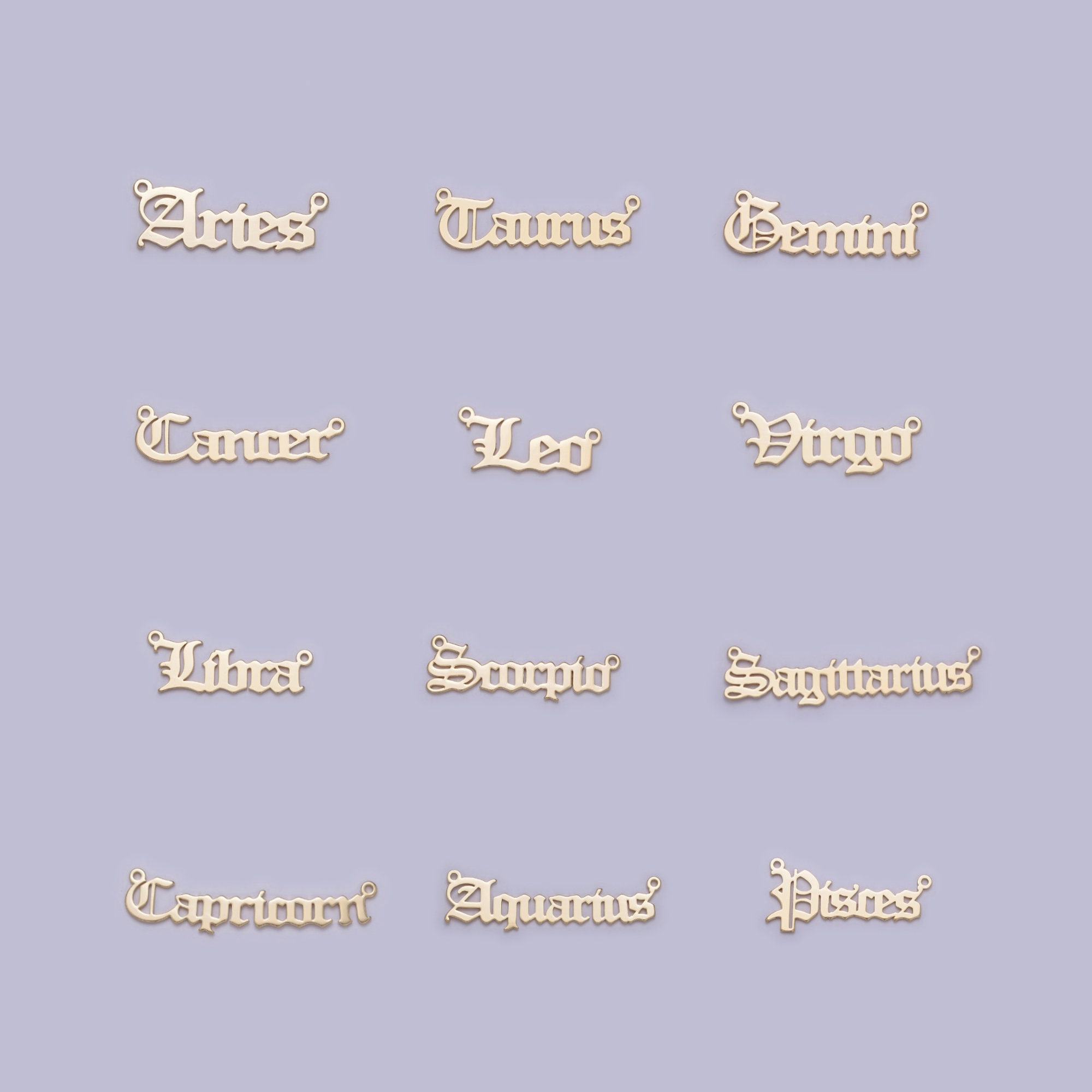 14K Gold Filled Old English Font Astrology Zodiac Charms - Etsy