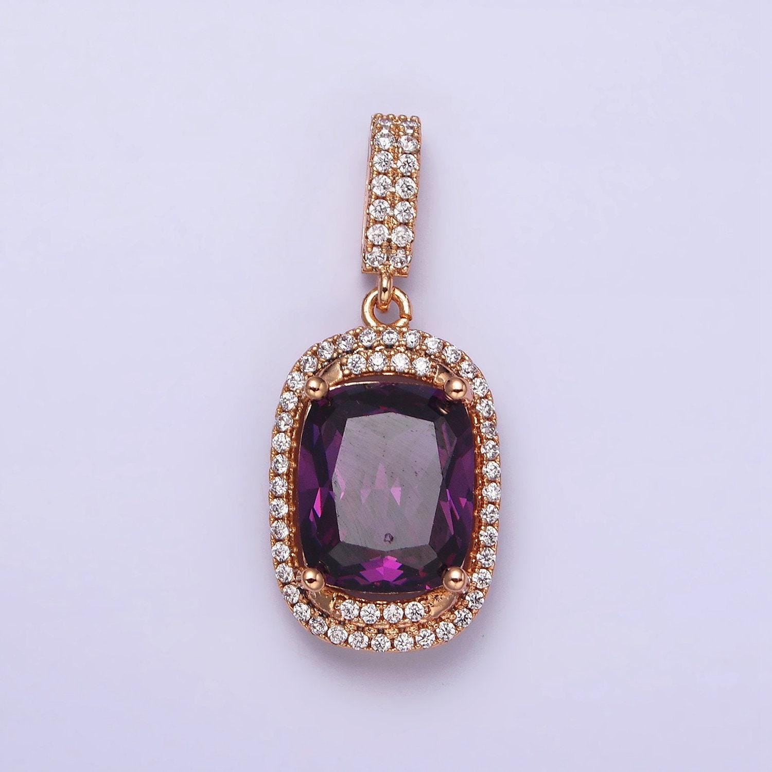 1x Emerald Cut Charm Gold Filled Pendant Red Purple Pink Peach Cz Charm ...