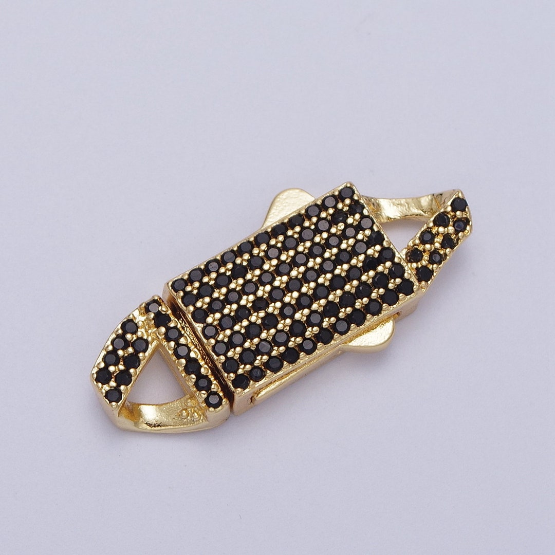 Black Micro Paved CZ Gold Box Buckle Clasps Closure for Bracelet ...