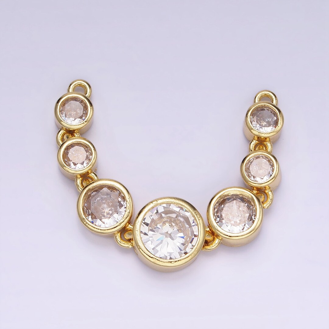 Long Gold Charm Connector Round Bezel Cut Link Connector for Necklace ...